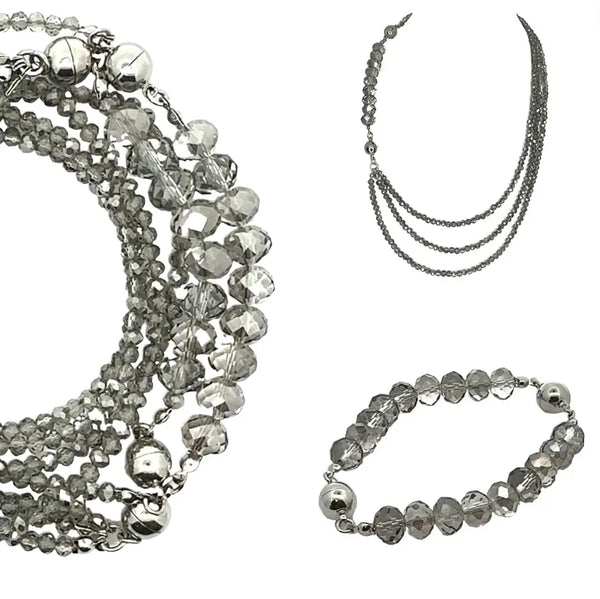 10 Way Necklace - Platinum Crystal with Silver Magnets - Maria Nicola