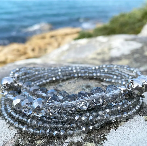 10 Way Necklace - Platinum Crystal with Silver Magnets - Maria Nicola